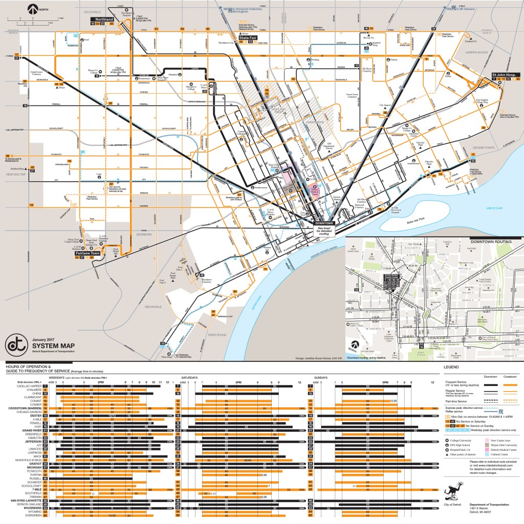 Detroit Transit Map and Guide to frequency of Service, 2017 – City ...