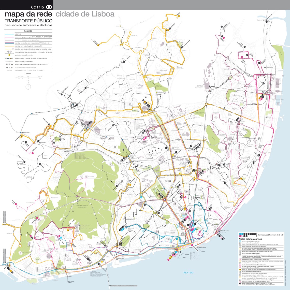 Public transit network map of Lisbon/Mapa da rede de transporte público ...