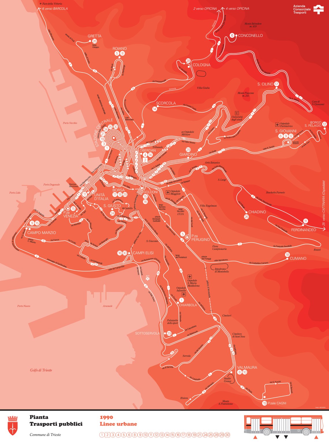 Map of Trieste Public Transport, 1990 – City & Transit Maps