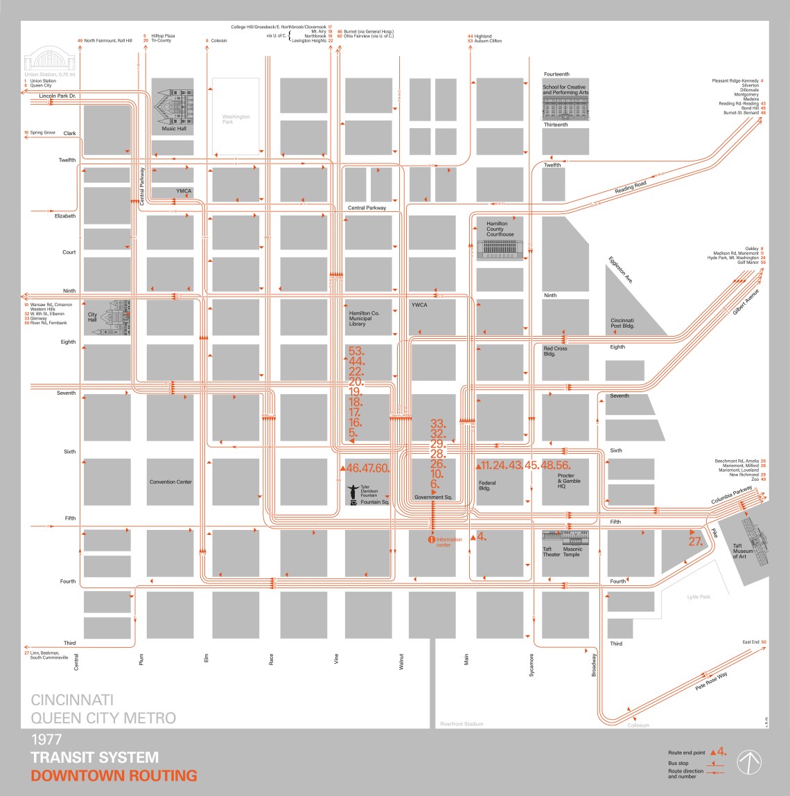 Cincinnati Downtown Bus Map 1977 – City & Transit Maps